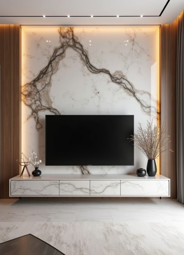 10 Desain Backdrop TV Marmer yang Modern dan Berkelas