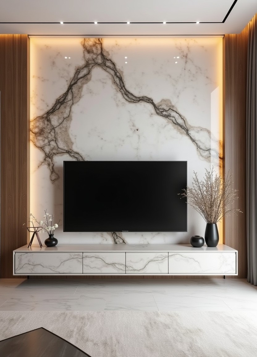 10 Desain Backdrop TV Marmer yang Modern dan Berkelas