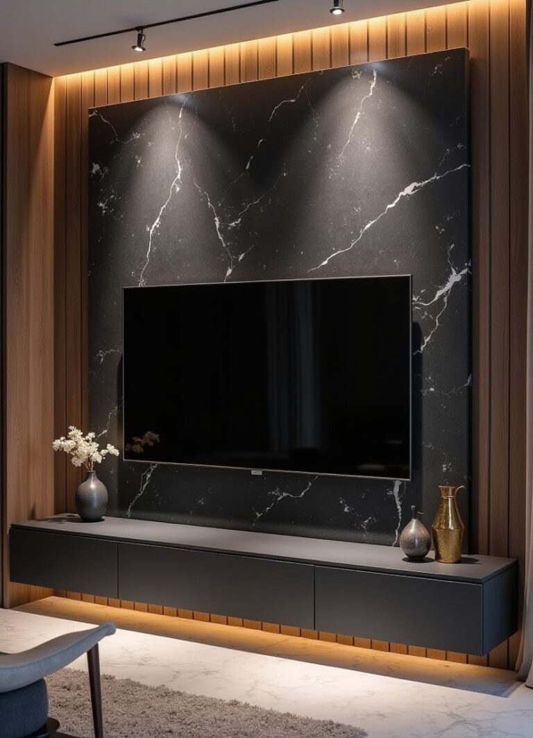 10 Desain Backdrop TV Marmer yang Modern dan Berkelas