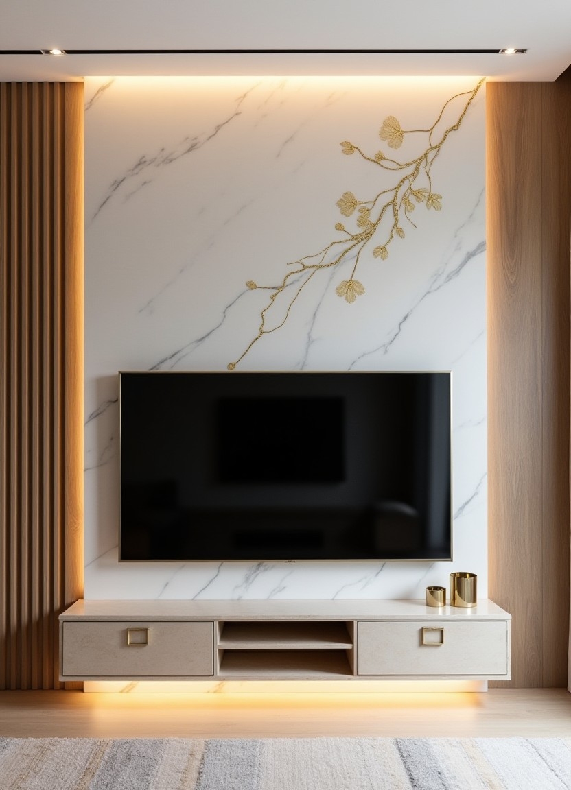 10 Desain Backdrop TV Marmer yang Modern dan Berkelas