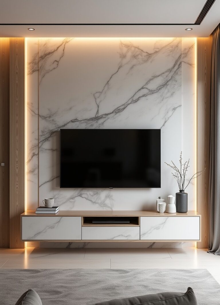 10 Desain Backdrop TV Marmer yang Modern dan Berkelas
