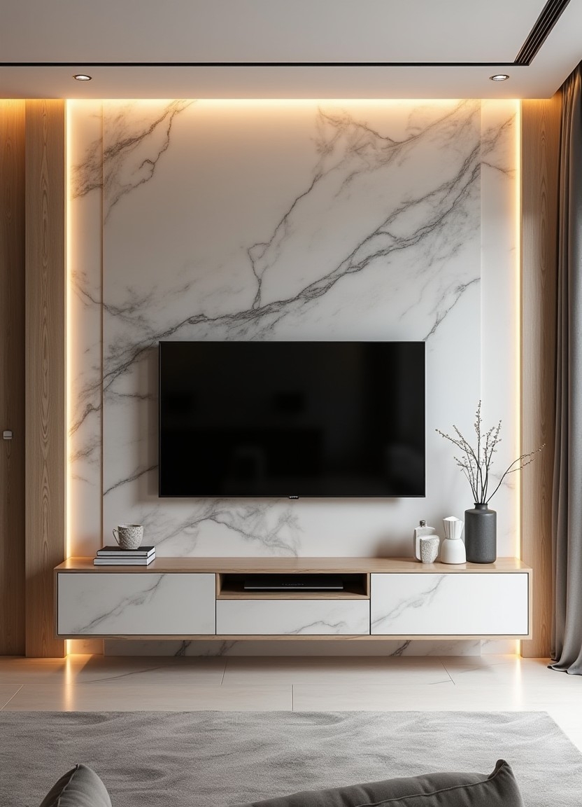 10 Desain Backdrop TV Marmer yang Modern dan Berkelas